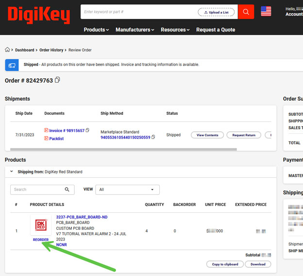 Reordering Your Previously Ordered PCB Designs | DigiKey